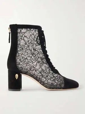 Jennifer Chamandi Dan 65 Lace-trimmed Suede Ankle Boots
