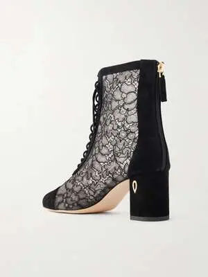 Jennifer Chamandi Dan 65 Lace-trimmed Suede Ankle Boots
