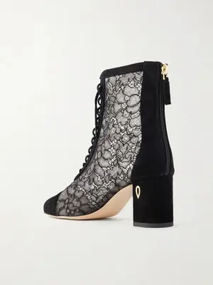 Jennifer Chamandi Dan Lace-trimmed Suede Ankle Boots
