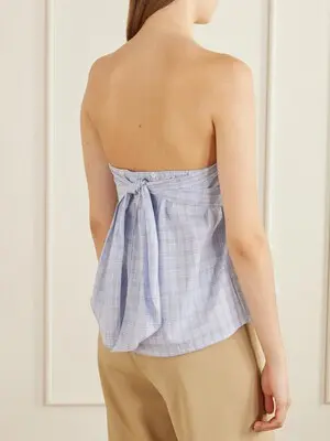 DEIJI STUDIOS Flow Checked Organic Cotton Off-the-shoulder Blouse