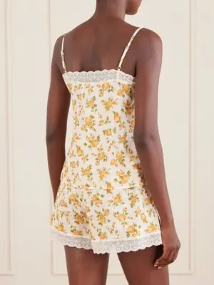 Miguelina Olympia Floral-printed Linen Camisole With Lace Trim