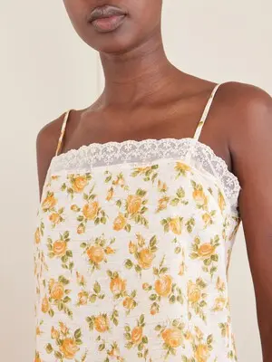 Miguelina Olympia Floral-printed Linen Camisole With Lace Trim