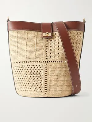 ANYA HINDMARCH Leather-trimmed Raffia Crossbody Bag - Neutrals