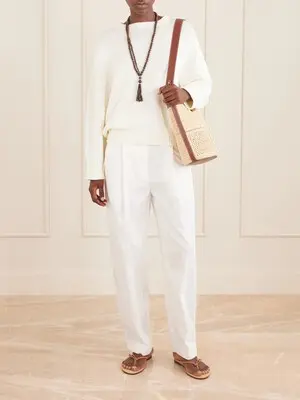 ANYA HINDMARCH Leather-trimmed Raffia Crossbody Bag - Neutrals