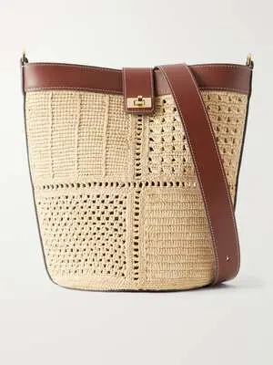 ANYA HINDMARCH Leather-trimmed Raffia Crossbody Bag - Sand