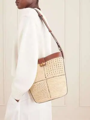 ANYA HINDMARCH Leather-trimmed Raffia Crossbody Bag