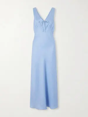 Miguelina Amaru Bow-detailed Linen-jacquard Maxi Dress