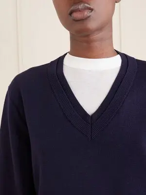 RÓHE Wool Blend V-neck Sweatshirt - Blue