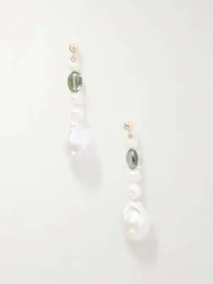 LOREN STEWART Poet 14-karat Gold, Pearl And Tourmaline Earrings - Cream