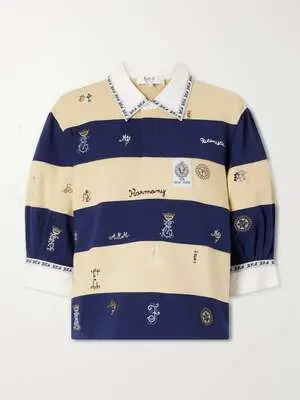 Sea Juliet Embroidered Striped Cotton-jersey T-shirt - Blue