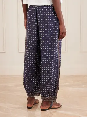 DÔEN Yarrow Printed Cotton Balloon Pants - Blue