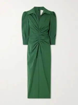 Carolina Herrera Rouched Wool-blend Midi Dress