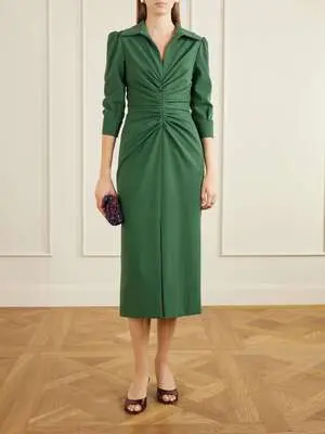 Carolina Herrera Rouched Wool-blend Midi Dress