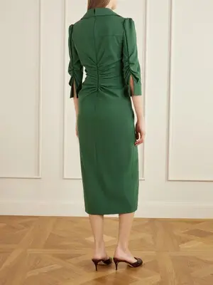 Carolina Herrera Ruched Wool-blend Midi Dress