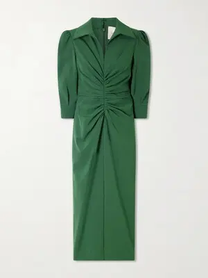 Carolina Herrera Ruched Wool-blend Midi Dress - Green