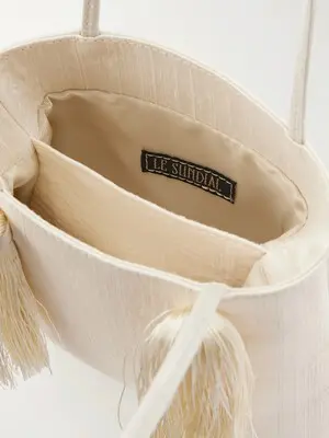 Le Sundial Le Salon Tasseled Dupioni Clutch - Neutrals