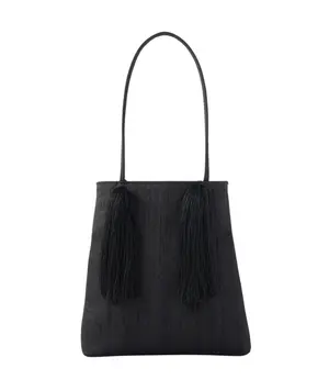 Le Sundial Le Salon Tasseled Dupioni Clutch - Black