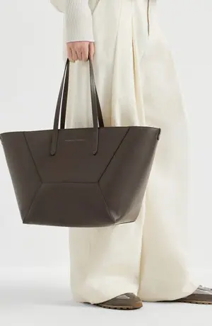 Brunello Cucinelli Calfskin Bc Duo Bag With Monili - Brown