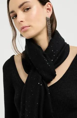 Brunello Cucinelli Cashmere And Silk Diamond Yarn Scarf - Black