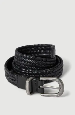 Brunello Cucinelli Stretch Braided Leather Belt - Black