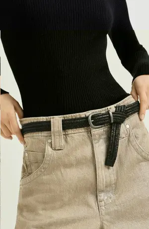 Brunello Cucinelli Stretch Braided Leather Belt - Black