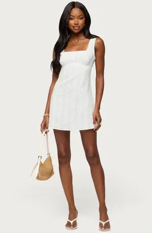EDIKTED Citrina Lace Trim Striped Minidress