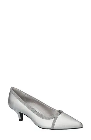 EASY WORKS BY EASY STREET Zayn Kitten Heel Pump Silver Satin
