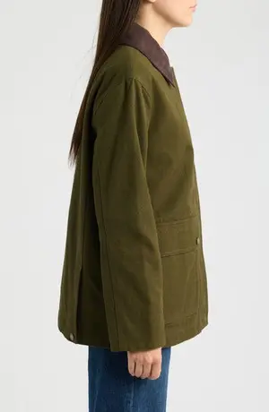 Pendleton Cascades Canvas Barn Coat With Corduroy Collar - Dark Olive
