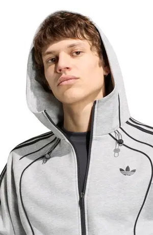 Adidas Spacer Full Zip Hoodie With Drawstring Hood And Three-stripe Detailing