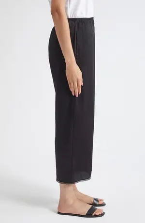 LESET Yoko Lace Trim Cotton Cropped Pants - Black