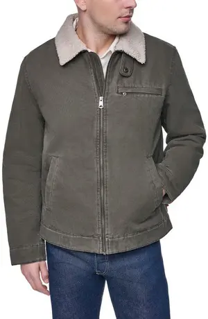 LEVI'S Western Utility Jacket With Faux Shearling Collar - Olive