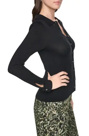 Dkny Colorblock Cotton Cardigan - Black/black