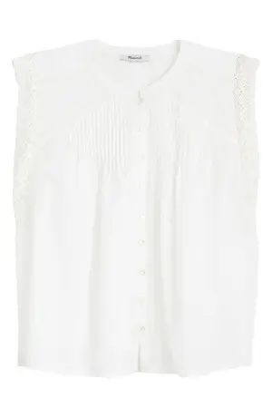 Madewell Lace Trim Sleeveless Pintucked Blouse - True White