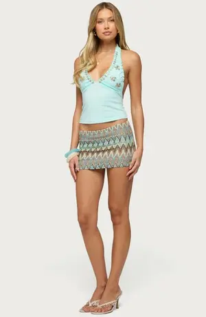 EDIKTED Chana Sequin Flower Halter Top