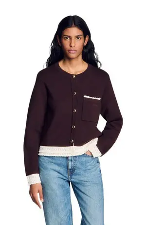 Sandro Cardigan With Contrast Lace