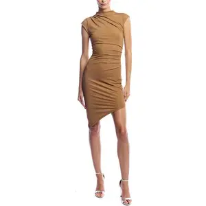 LBLC THE LABEL Zappa Shirred Mini Dress Chestnut