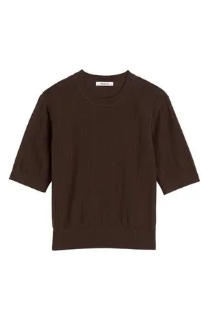 Madewell Pointelle Stitch Crewneck Sweater Tee - Dark Brown