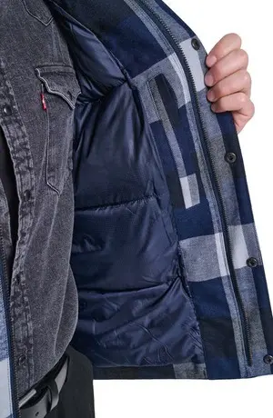 LEVI'S Quilted Plaid Work Jacket With Corduroy Collar - Navy Twill