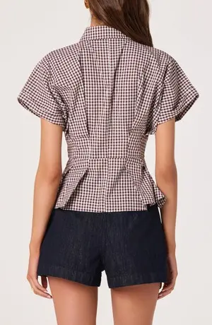 Astr The Label Beck Gingham Cotton Peplum Top