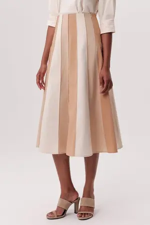 EXQUISE Nikki High Waisted Paneled Flared Midi Skirt
