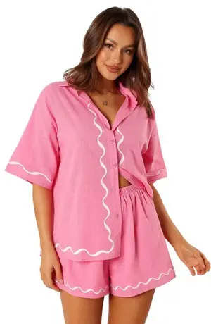 PETAL & PUP Sunshine Cotton Button-up Shirt & Shorts Set