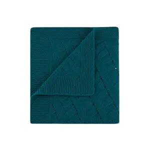 LOOM & COVE 100% Cashmere Cable Knit Baby Blanket Teal Blue - Green