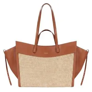 SAONARA BRAND Saonara Shopping Bag Caramel Raffia And Leather Tote - Black/brown
