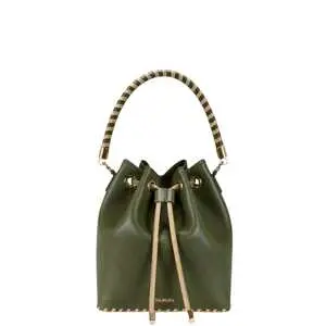 SAONARA BRAND Saonara Leather Bucket Bag With Striped Top Handle - Green