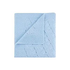 LOOM & COVE 100% Cashmere Cable Knit Baby Blanket Baby - Blue