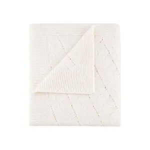 LOOM & COVE 100% Cashmere Cable Knit Baby Blanket - White