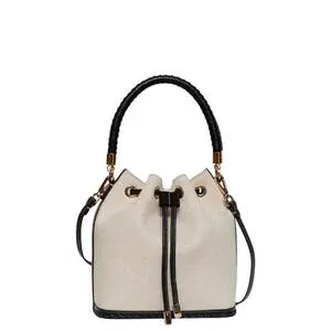 SAONARA BRAND Saonara Bucket Bag With Linen And Leather Details - Black