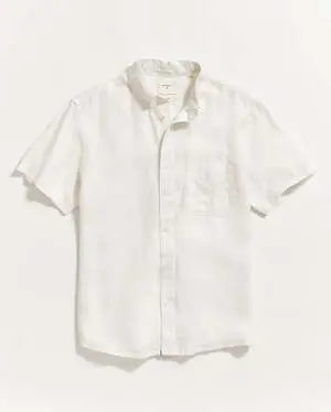 Billy Reid Short Sleeve Linen Tuscumbia Shirt Button Down - White
