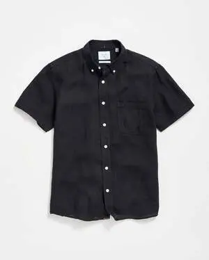 Billy Reid Short Sleeve Linen Tuscumbia Shirt Button Down - Black