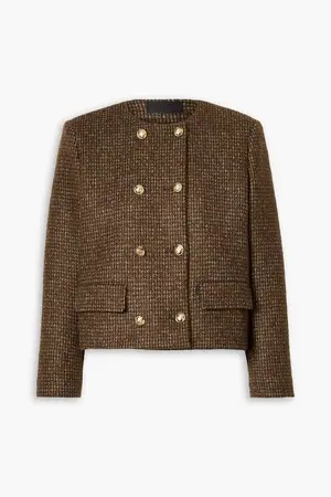 NILI LOTAN Melanie Cropped Checked Woolblend Jacket - Brown